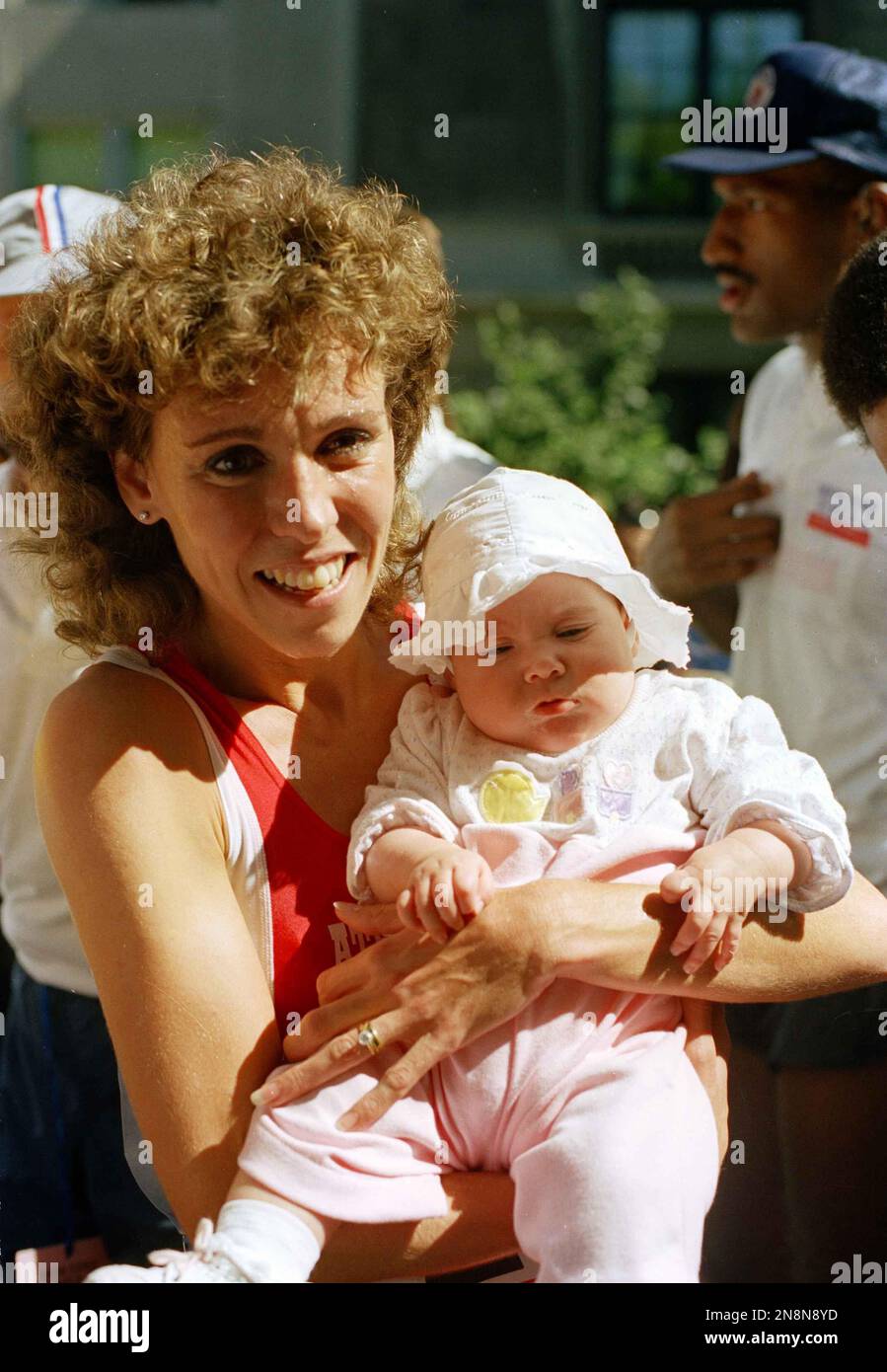 Mary Decker Slaney holds her three-month-old daughter Ashley after ...