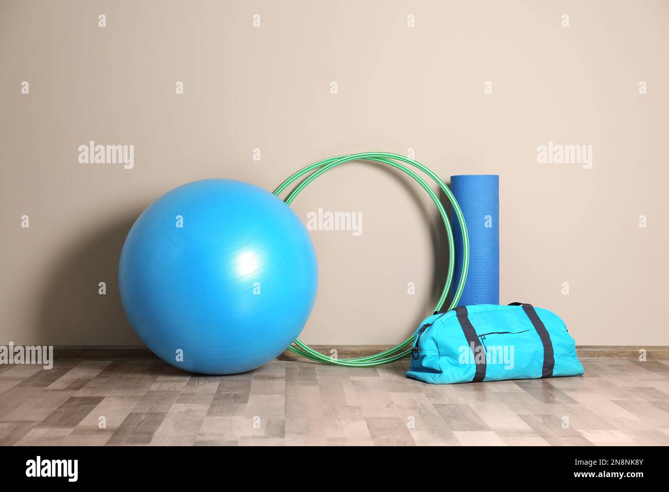 Hula hoops and other sports equipment in gym Stock Photo - Alamy