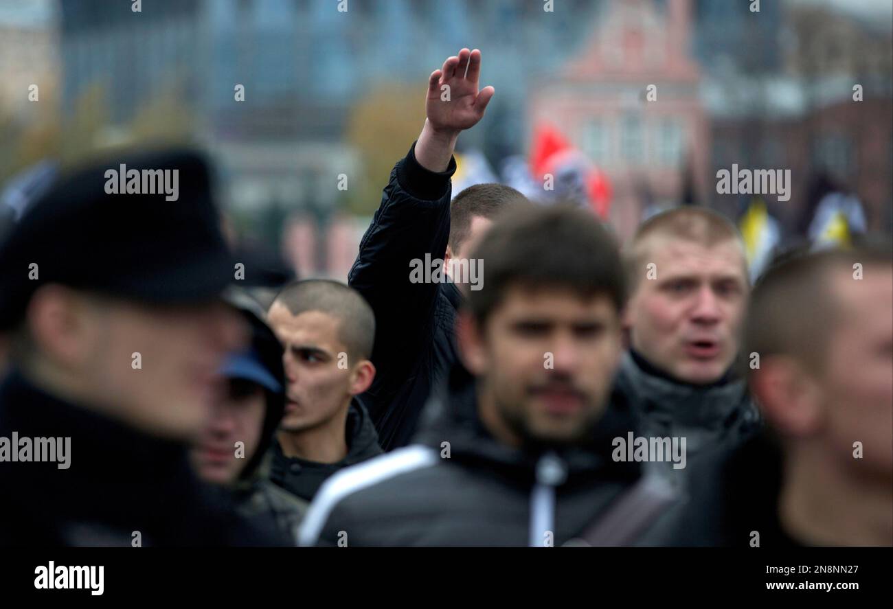 Ultra nationalist demonstrators and activists make nazi-style salute ...