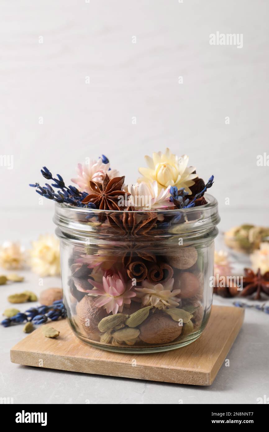 Aroma potpourri with different spices on white table Stock Photo - Alamy