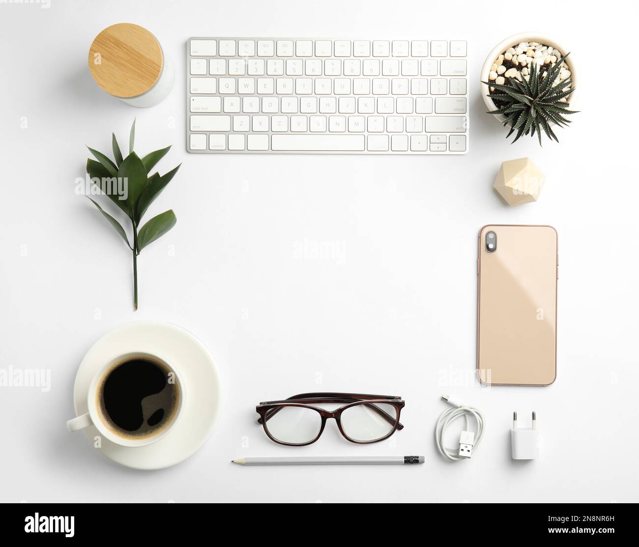 Composition with computer keyboard on white background, flat lay Stock ...