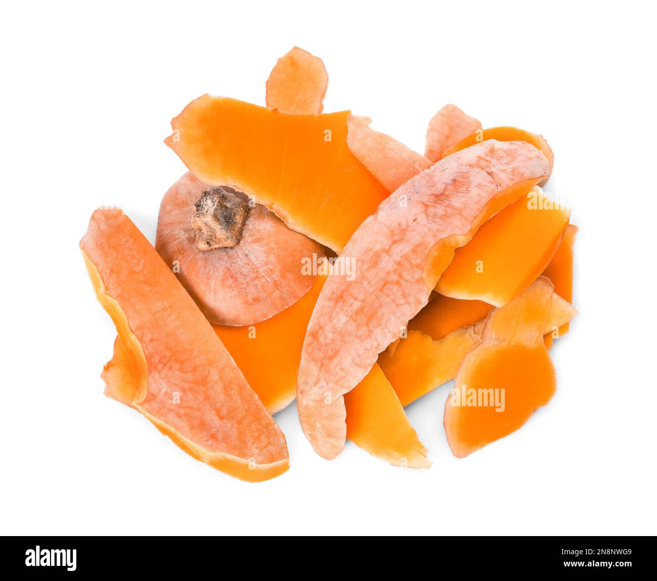 Pumpkin peel on white background, top view. Composting of organic waste ...