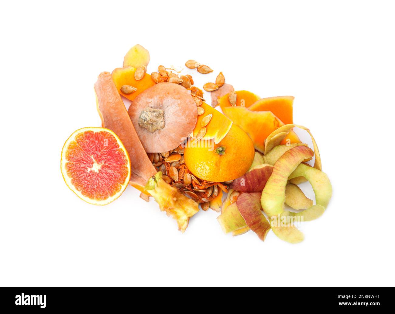 Pile of organic waste for composting on white background, top view ...