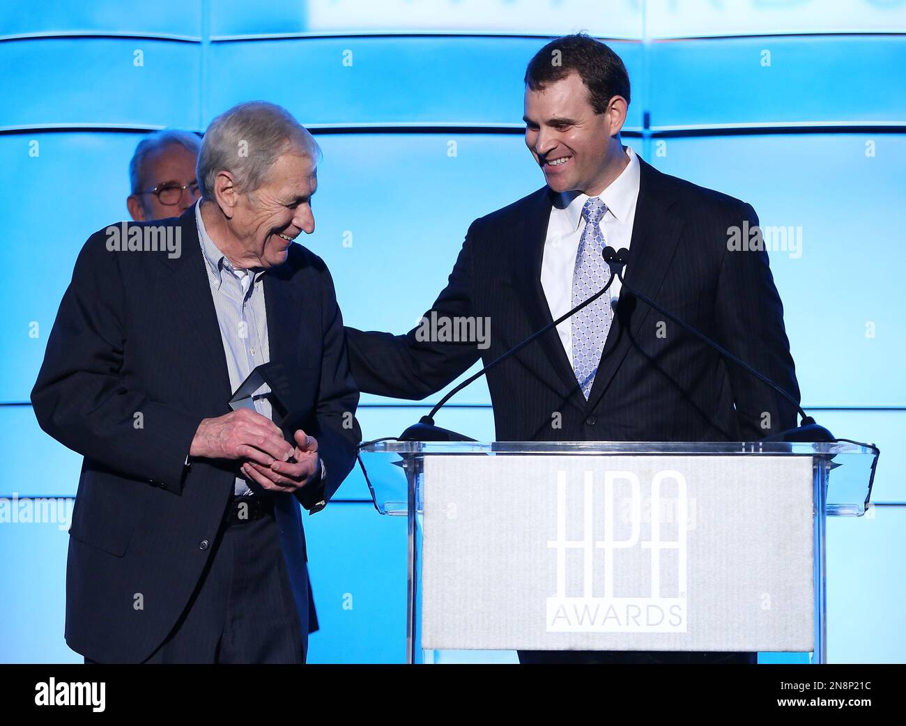 From left, honoree Ray Dolby is congratulated by son David Dolby during ...