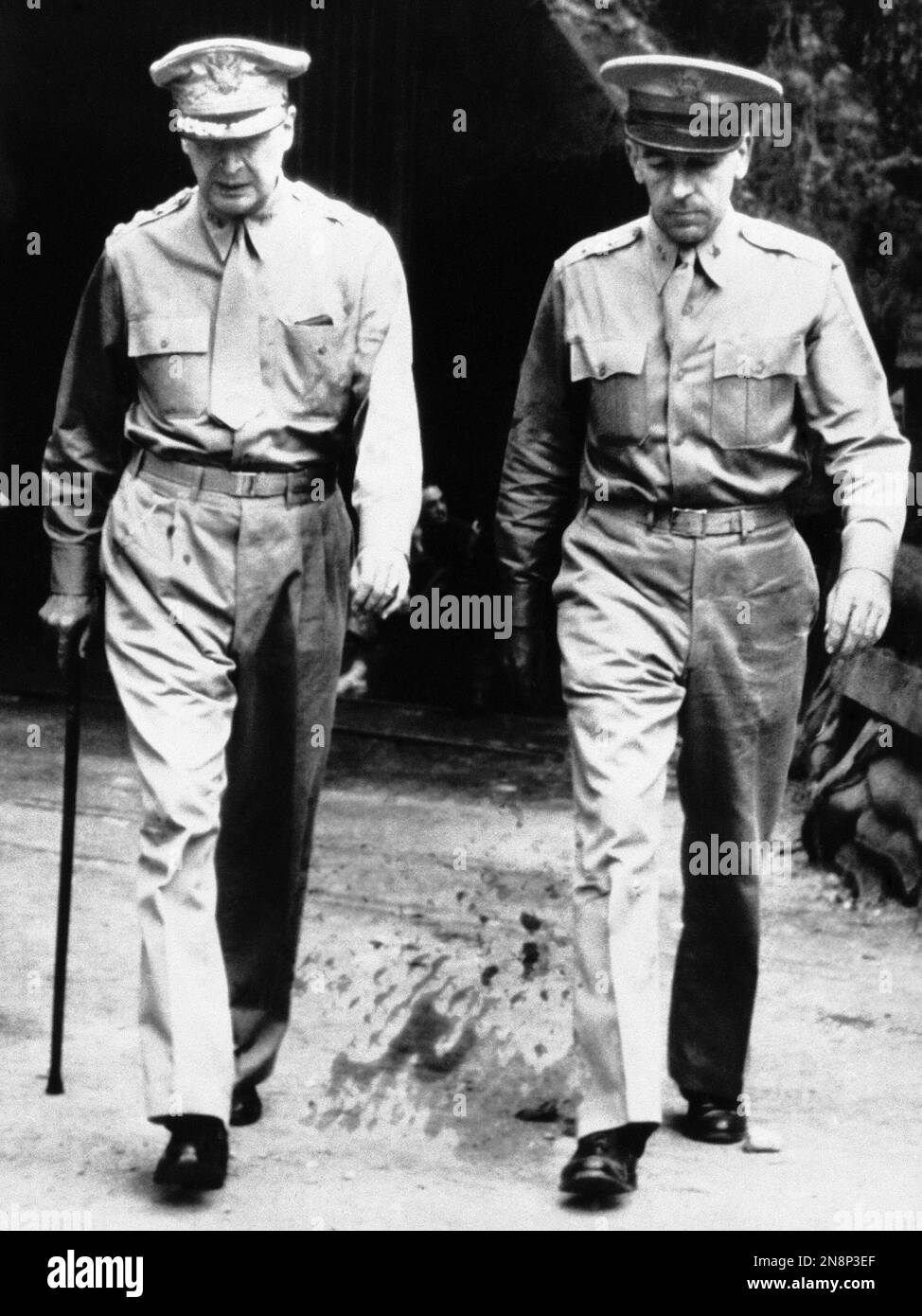 Gen. Douglas MacArthur, left, and his chief of staff, Maj. Gen. Richard ...