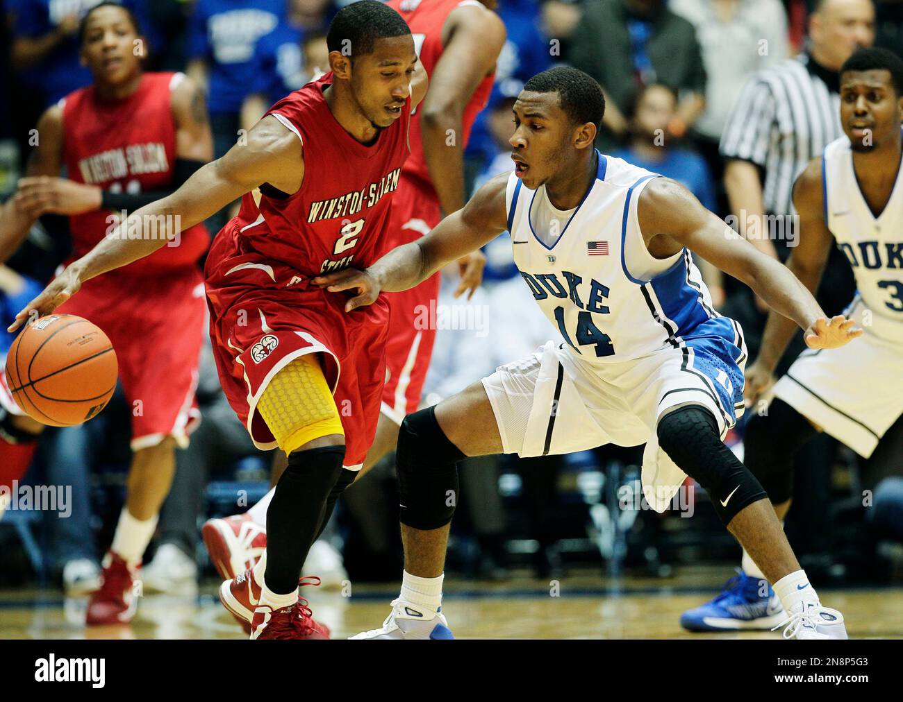 Duke's Rasheed Sulaimon (14) guards Winston-Salem State's Marcus Wells ...