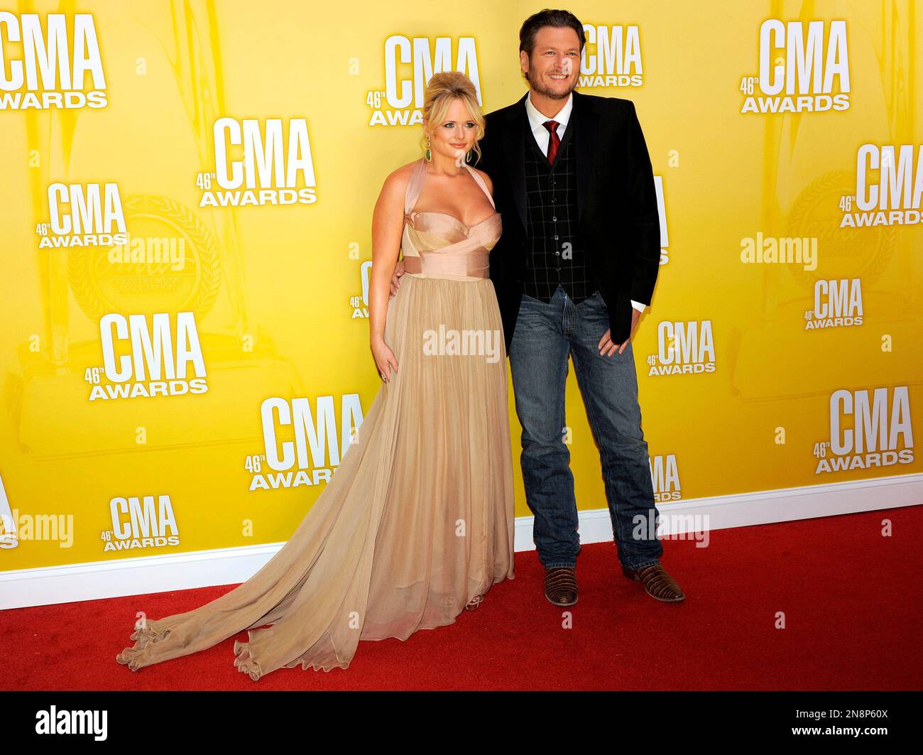 Miranda Lambert, left, and Blake Shelton arrive at the 46th Annual ...