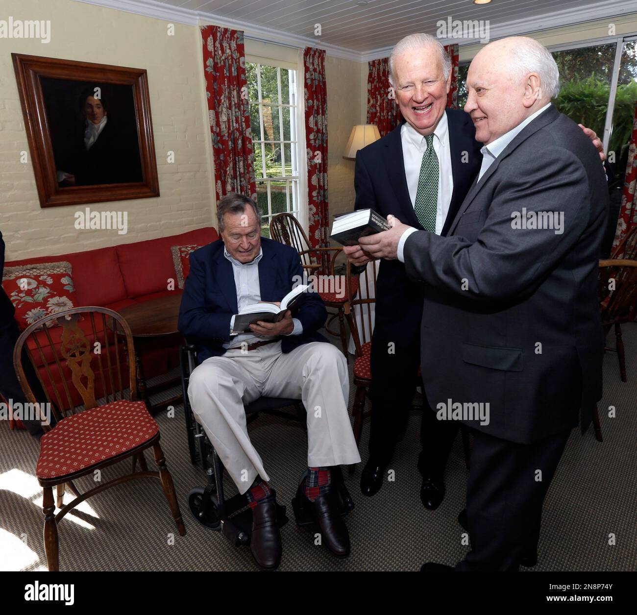 Former President of the Soviet Union Mikhail Gorbachev, right, presents ...