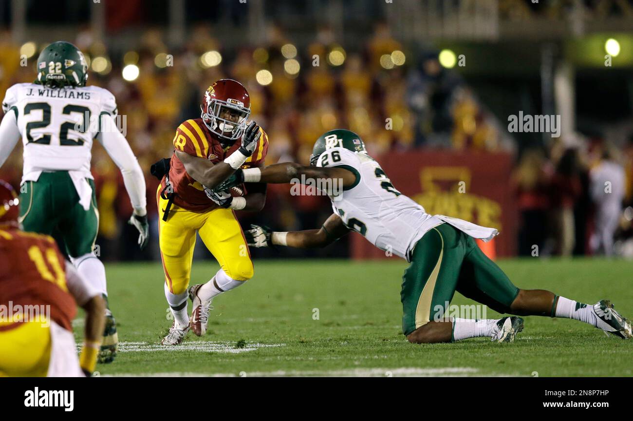 Iowa State receiver Albert Gary (18) runs from Baylor linebacker Rodney ...