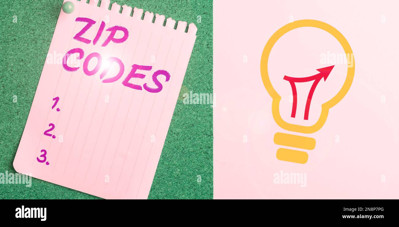 Hand writing sign Zip Codes. Business idea numbers added to a postal ...