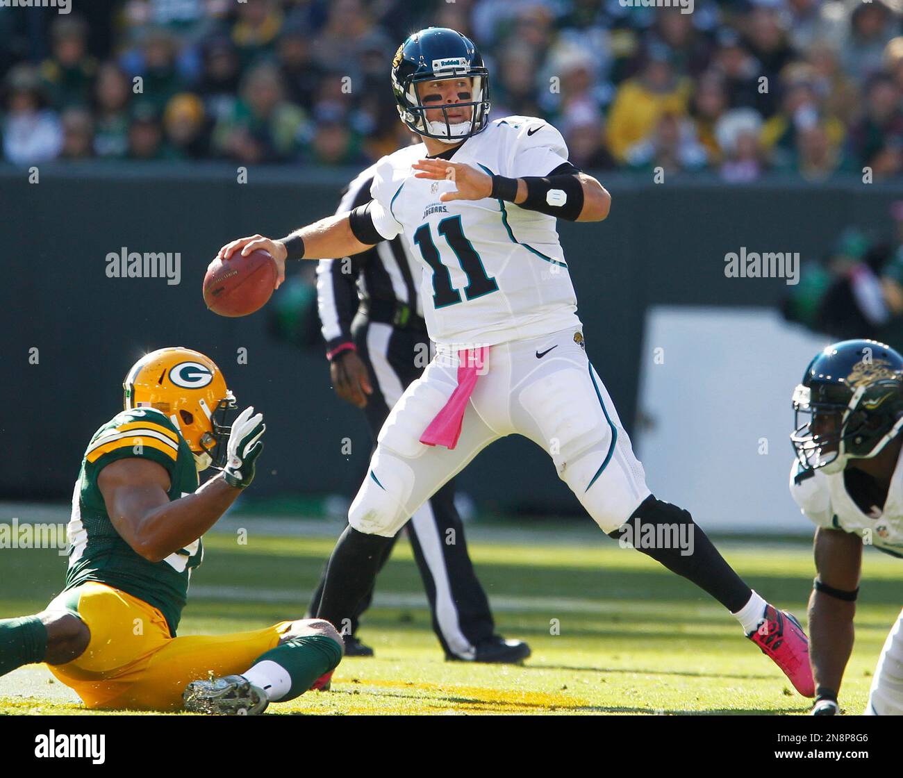 Jacksonville Jaguars quarterback Blaine Gabbert throws a pass against ...