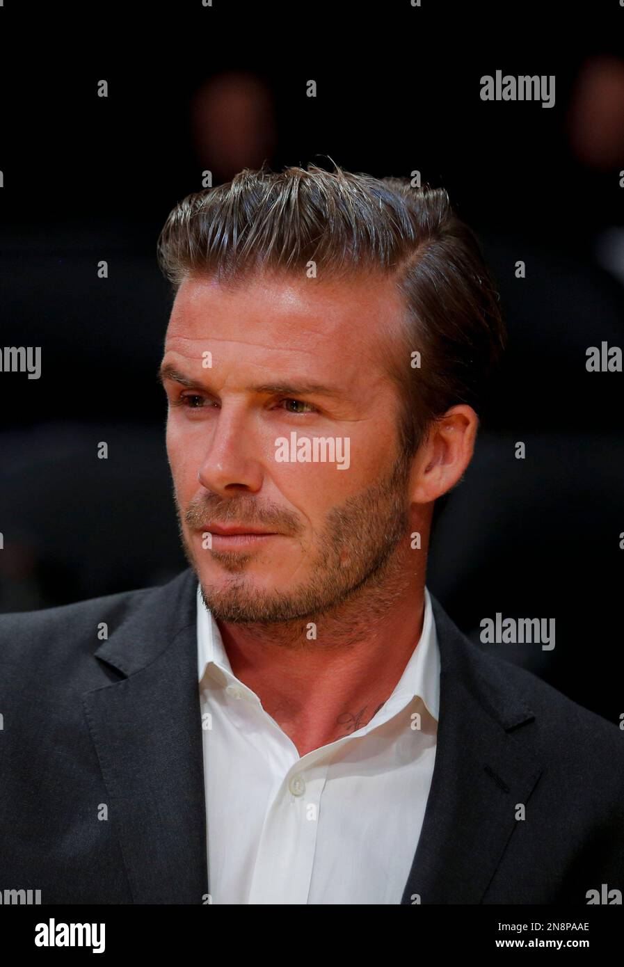 Los Angeles Galaxy's David Beckham attends an NBA basketball game ...