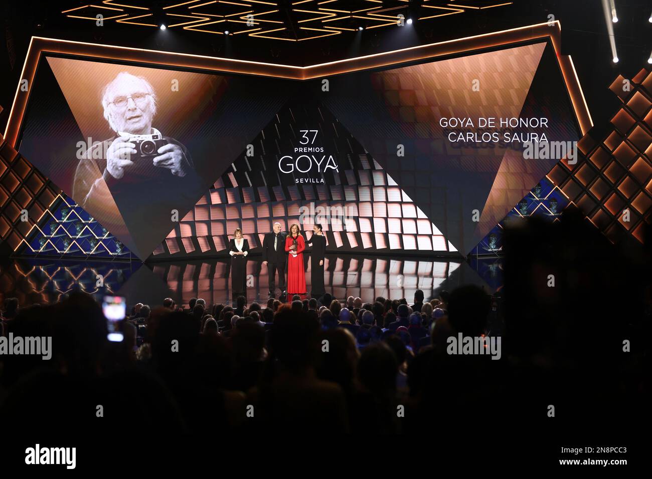 (L-R) Actress Carmen Maura; Carlos Saura's son, Antonio; his wife ...