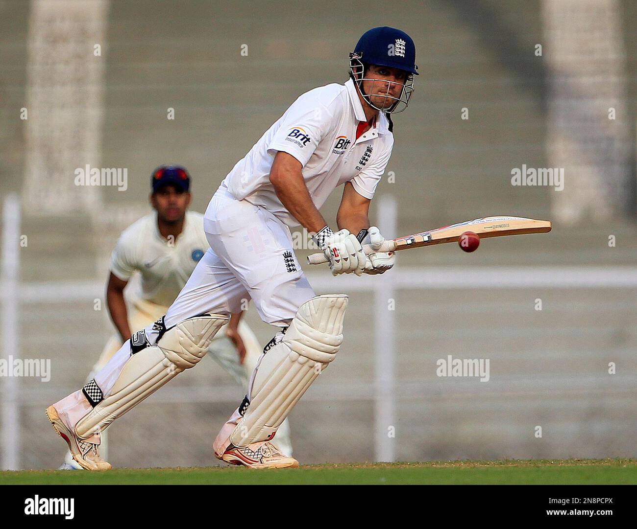 England cricket team captain Alastair Cook bats during a warm-up match ...