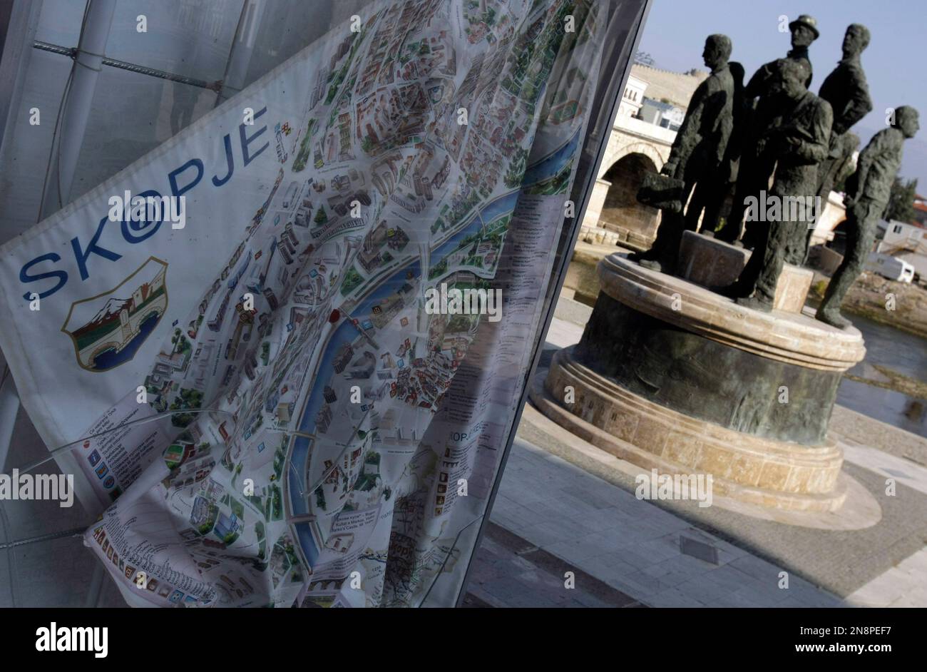 In this Oct. 23, 2012 photo Skopje city map is seen in front of the ...