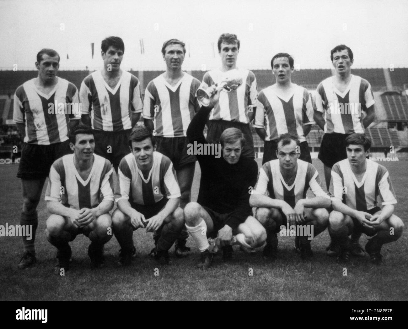 Members of the Austrian soccer club Rapid Wien pose in December 1968 in ...