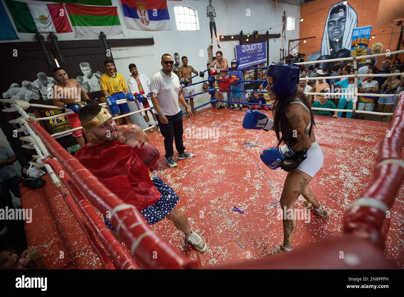 Rio Claro, Sao Paulo, Brazil. 11th Feb, 2023. Boxers fight in costume ...