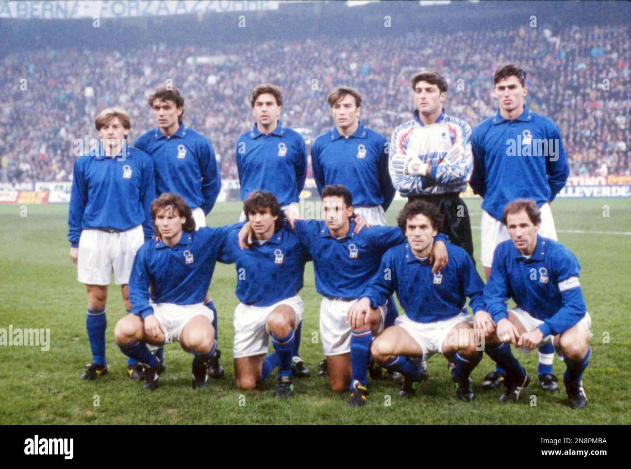 The Italian football team line up before one of their matches in the 1994 Football World Cup in ...