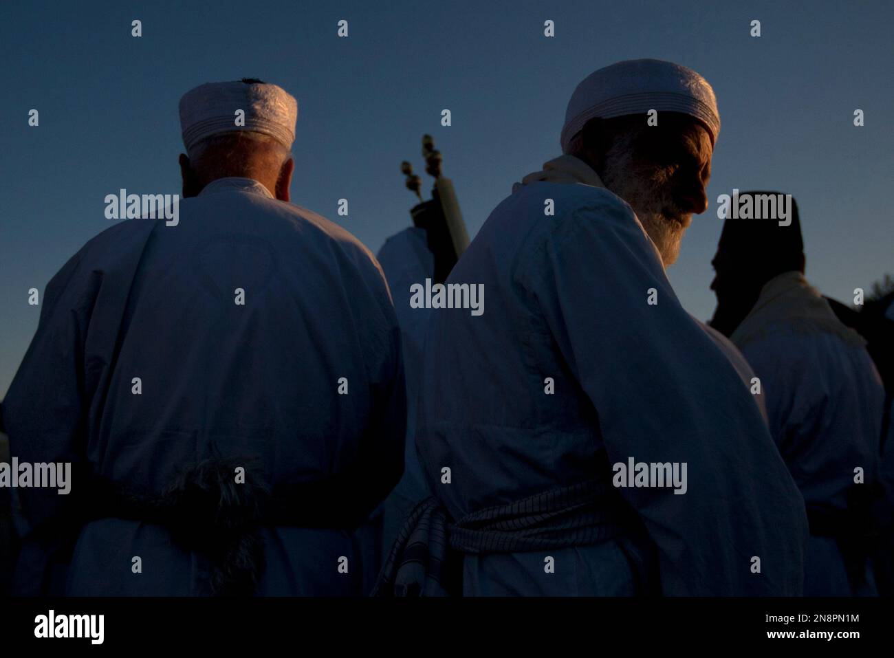 Members of the ancient Samaritan community, pray during the pilgrimage ...