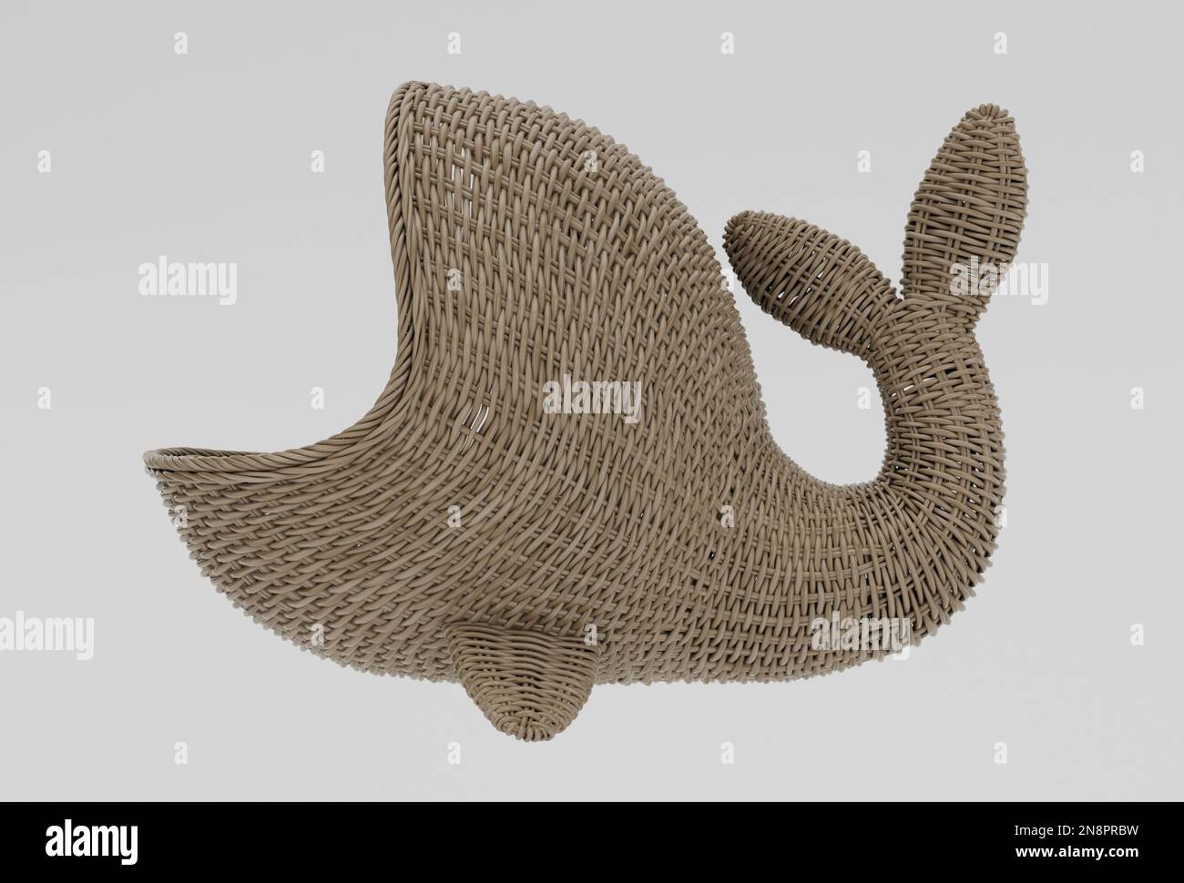 whale bamboo Basket Wicker with cloth minimal 3d rendering on white ...