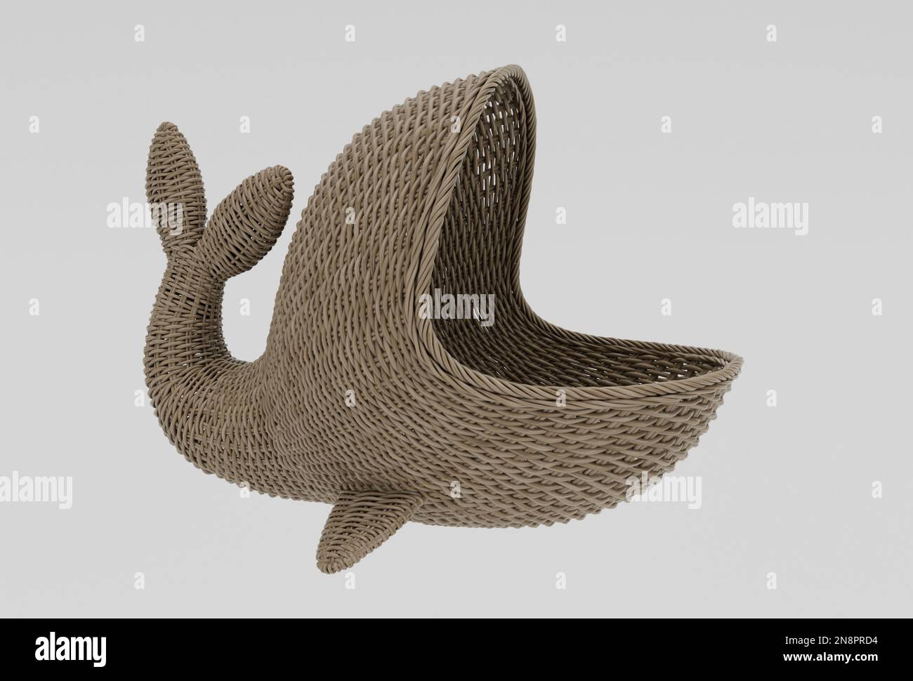 whale bamboo Basket Wicker with cloth minimal 3d rendering on white ...