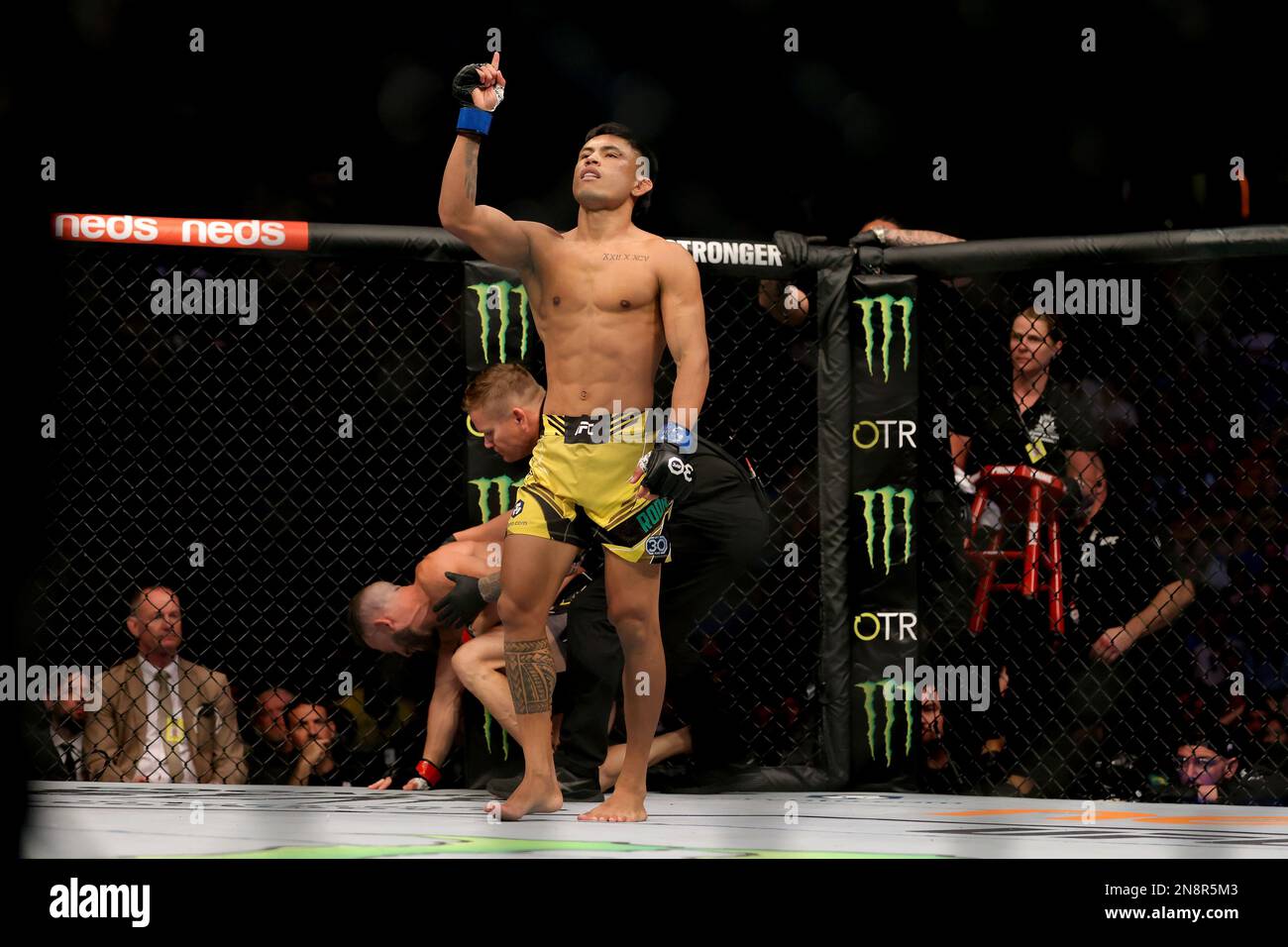Kleydson Rodrigues of Brazil celebrates his win against Shannon Ross of ...