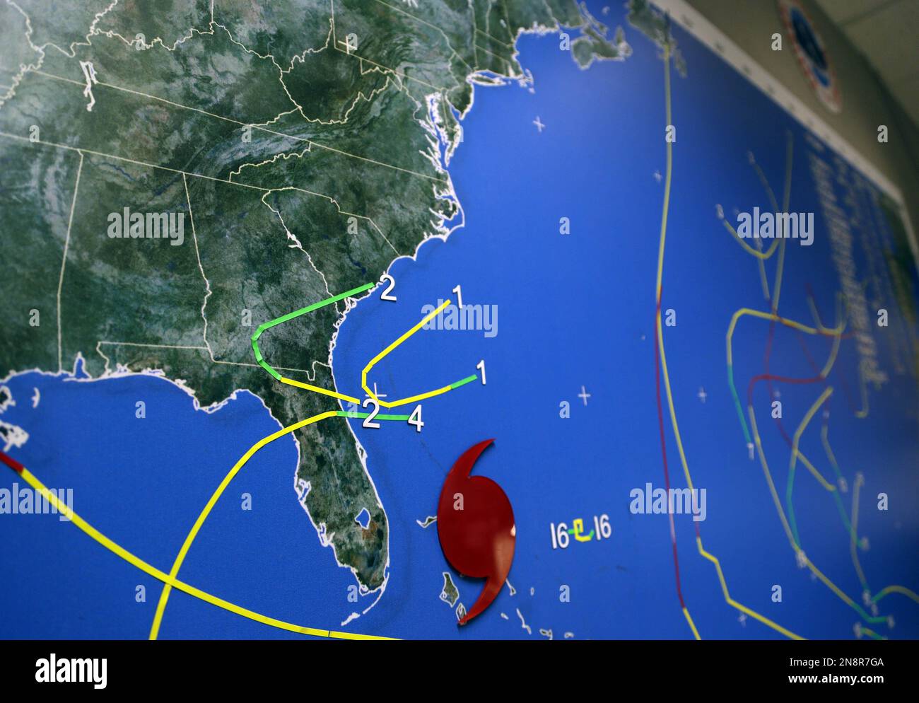A map indicates Hurricane Sandy's position moving through the Bahamas ...