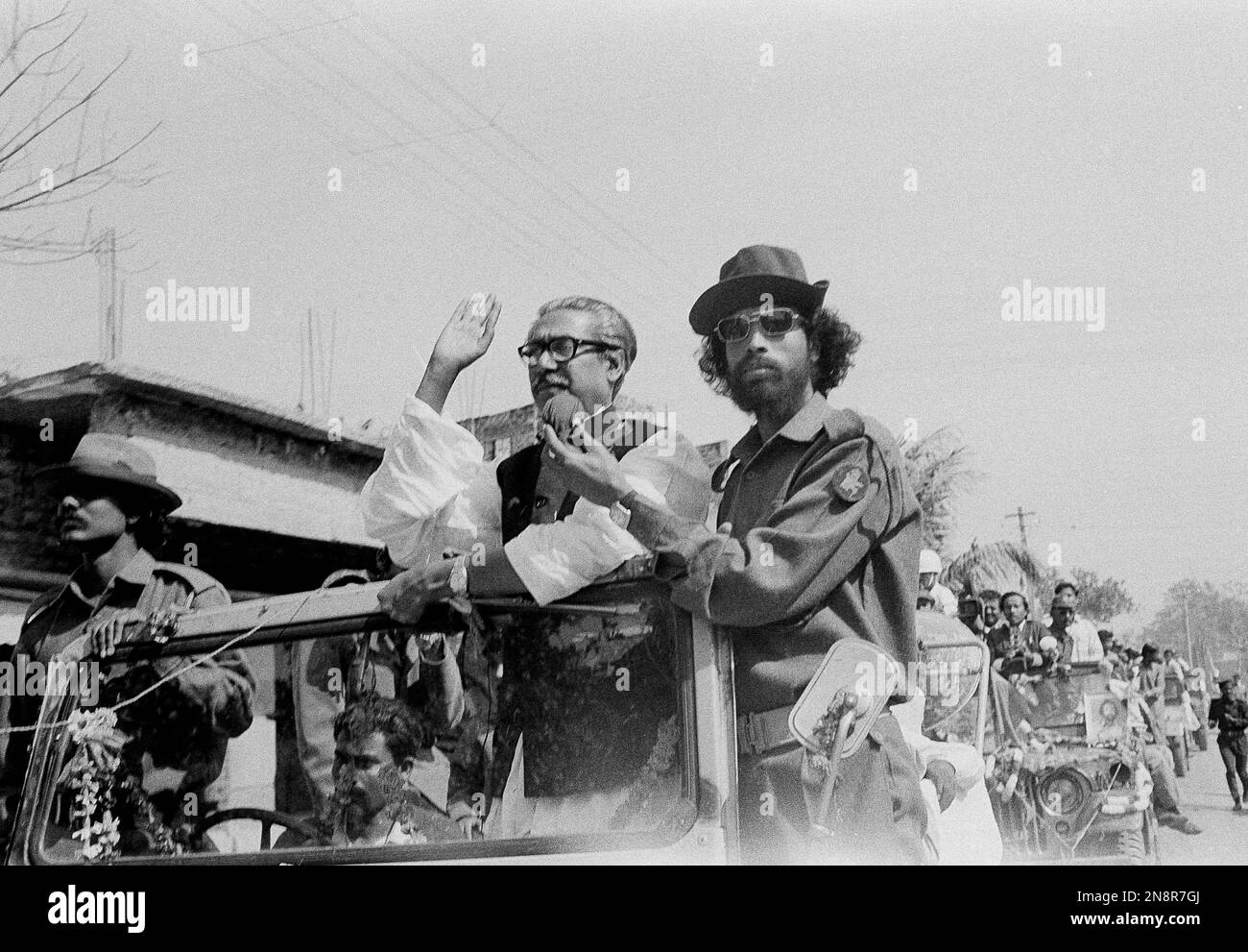 Bangladeshi leader Sheikh Mujibur Rahman waves to crowds as Mukti ...