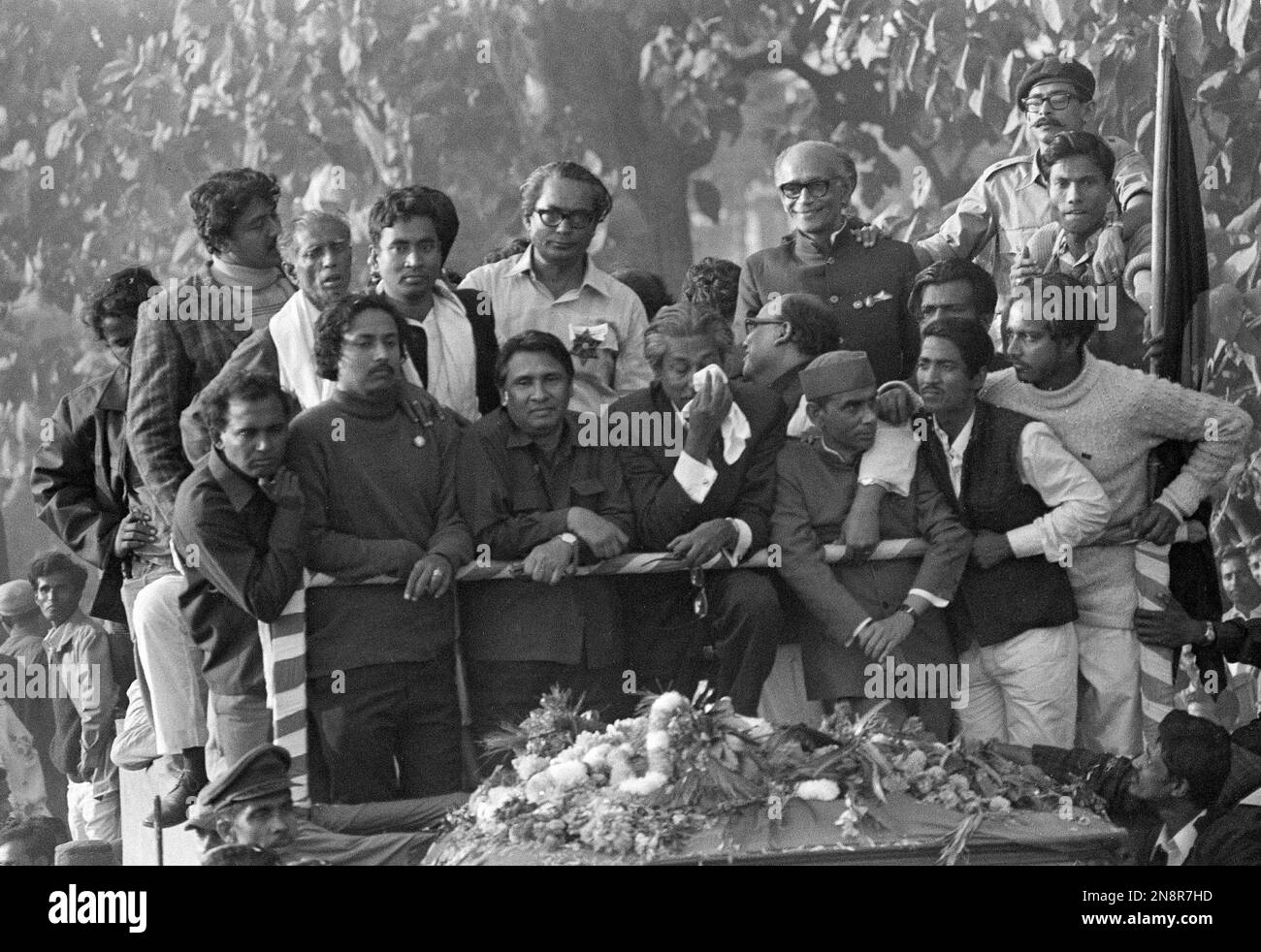 Bangladeshi leader Sheikh Mujibur Rahman wipes away happy tears as he ...