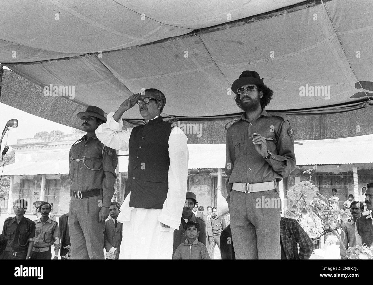 Bangladeshi leader Sheikh Mujibur Rahman speaks in Tangail, Bangladesh ...