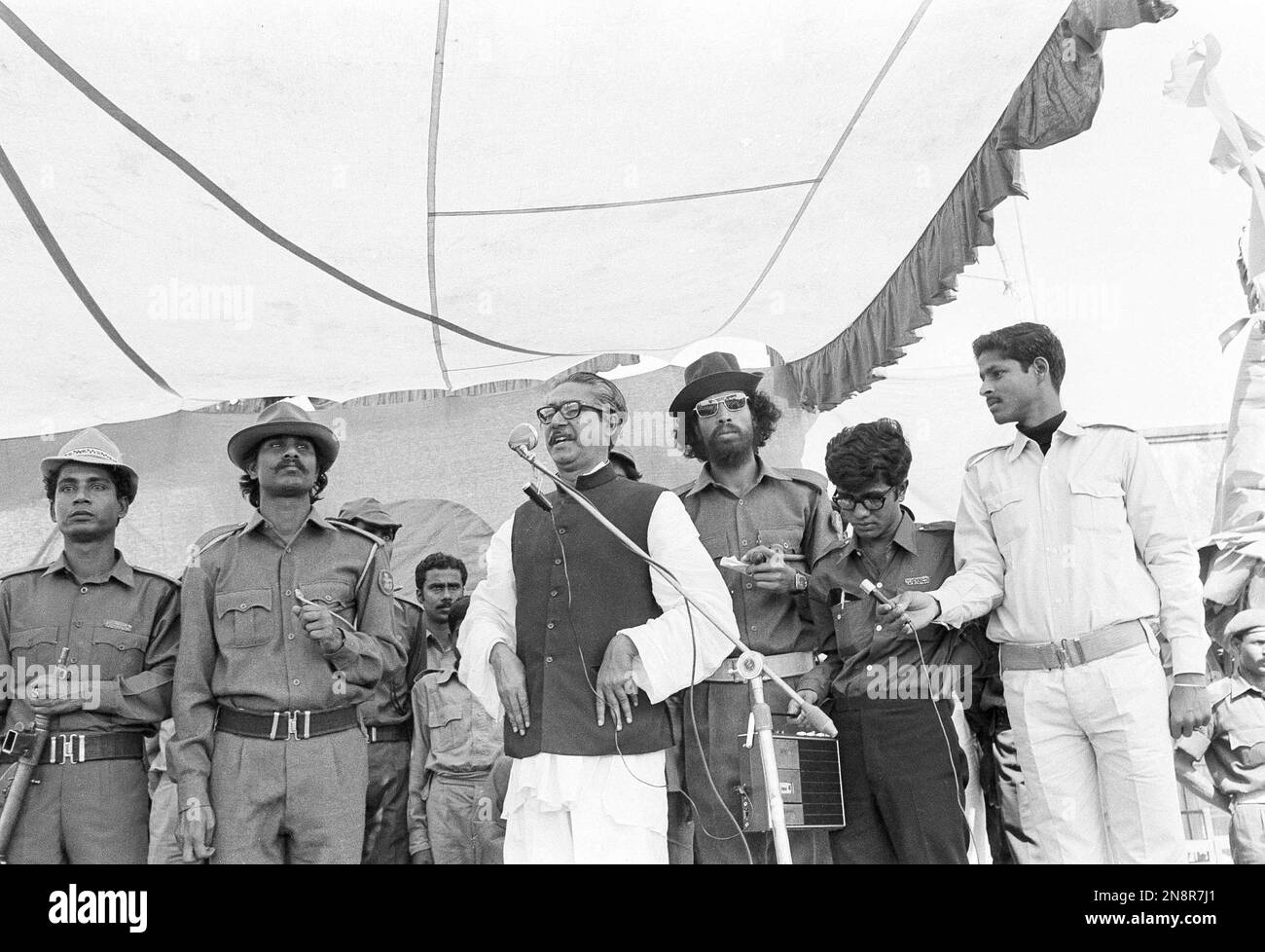 Bangladeshi leader Sheikh Mujibur Rahman speaks in Tangail, Bangladesh ...