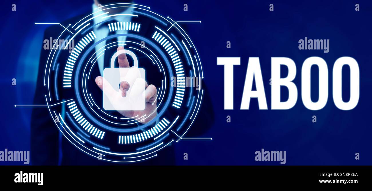 Hand writing sign Taboo. Word Written on a social or religious custom ...