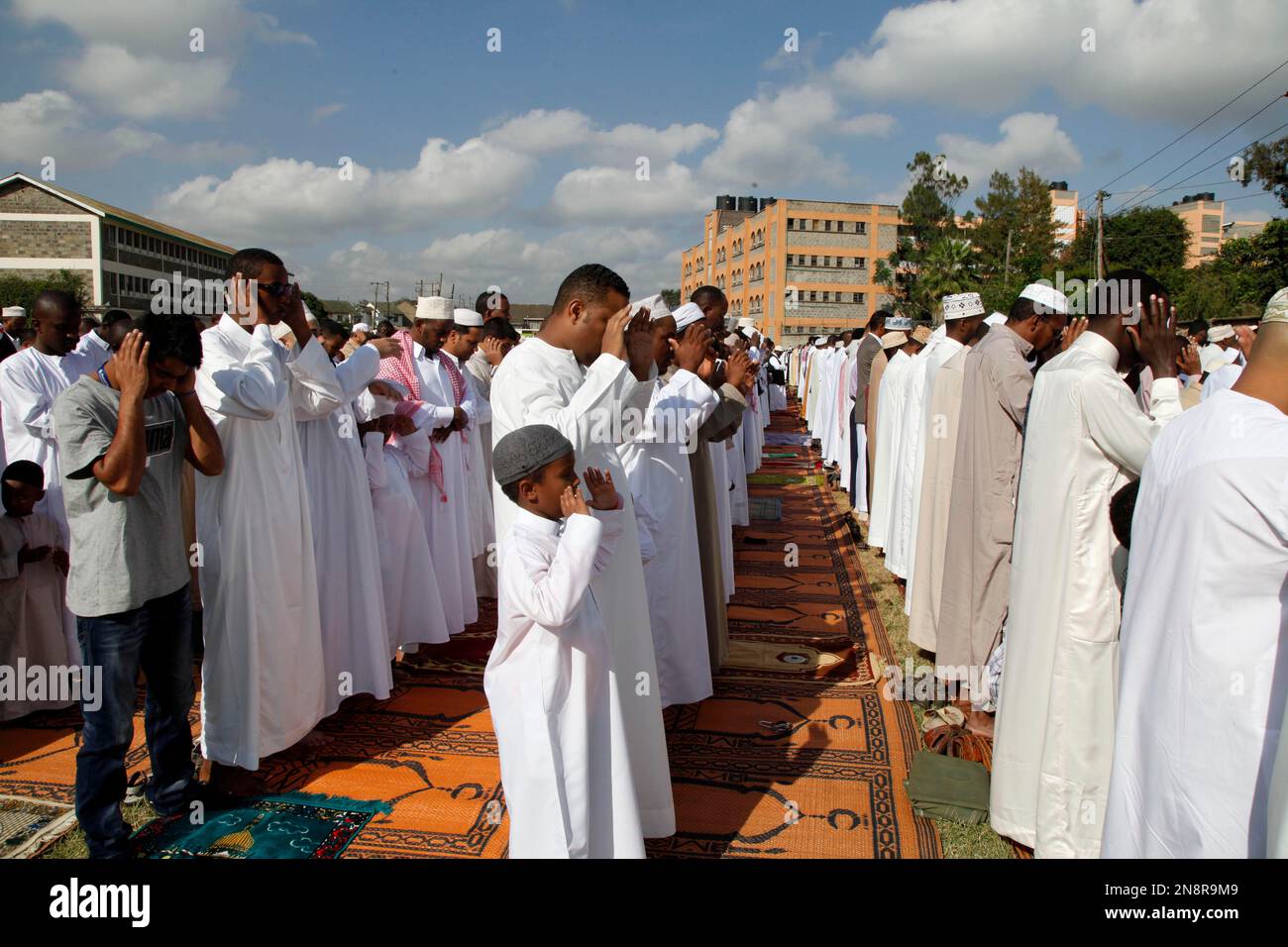 Kenyan Muslims stand for prayers at Noor Mosque in Nairobi, Kenya ...