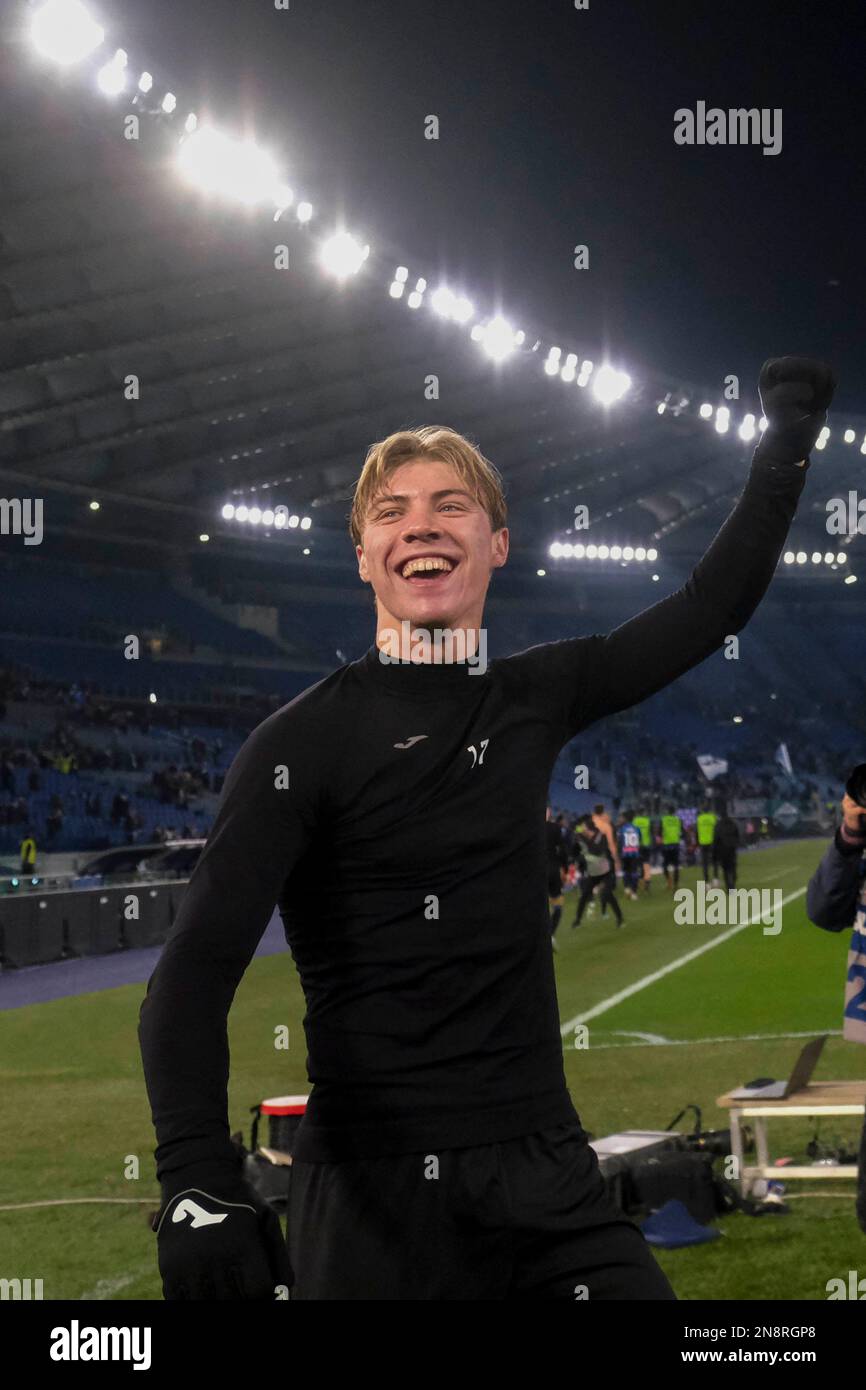 Atalanta's Danish forward Rasmus Hojlund celebrate victory match during ...
