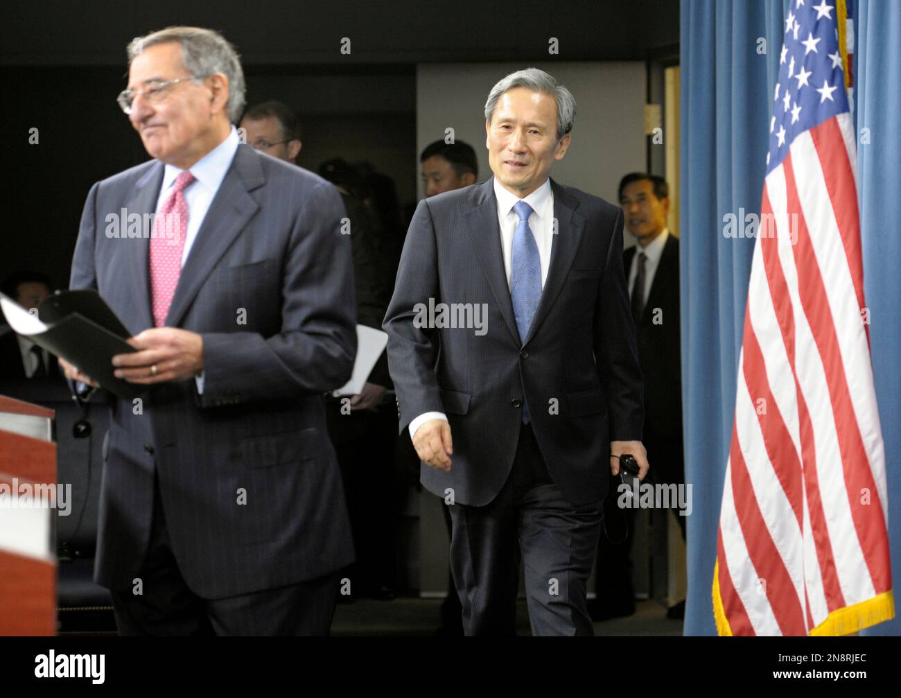 Defense Secretary Leon Panetta, left, followed by South Korean Defense ...