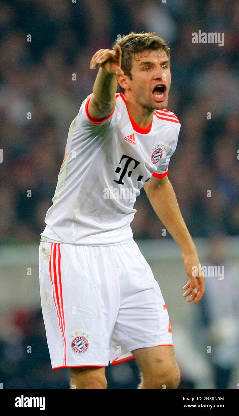 FC Bayern Munich's forward Thomas Muller reacts during his group F ...
