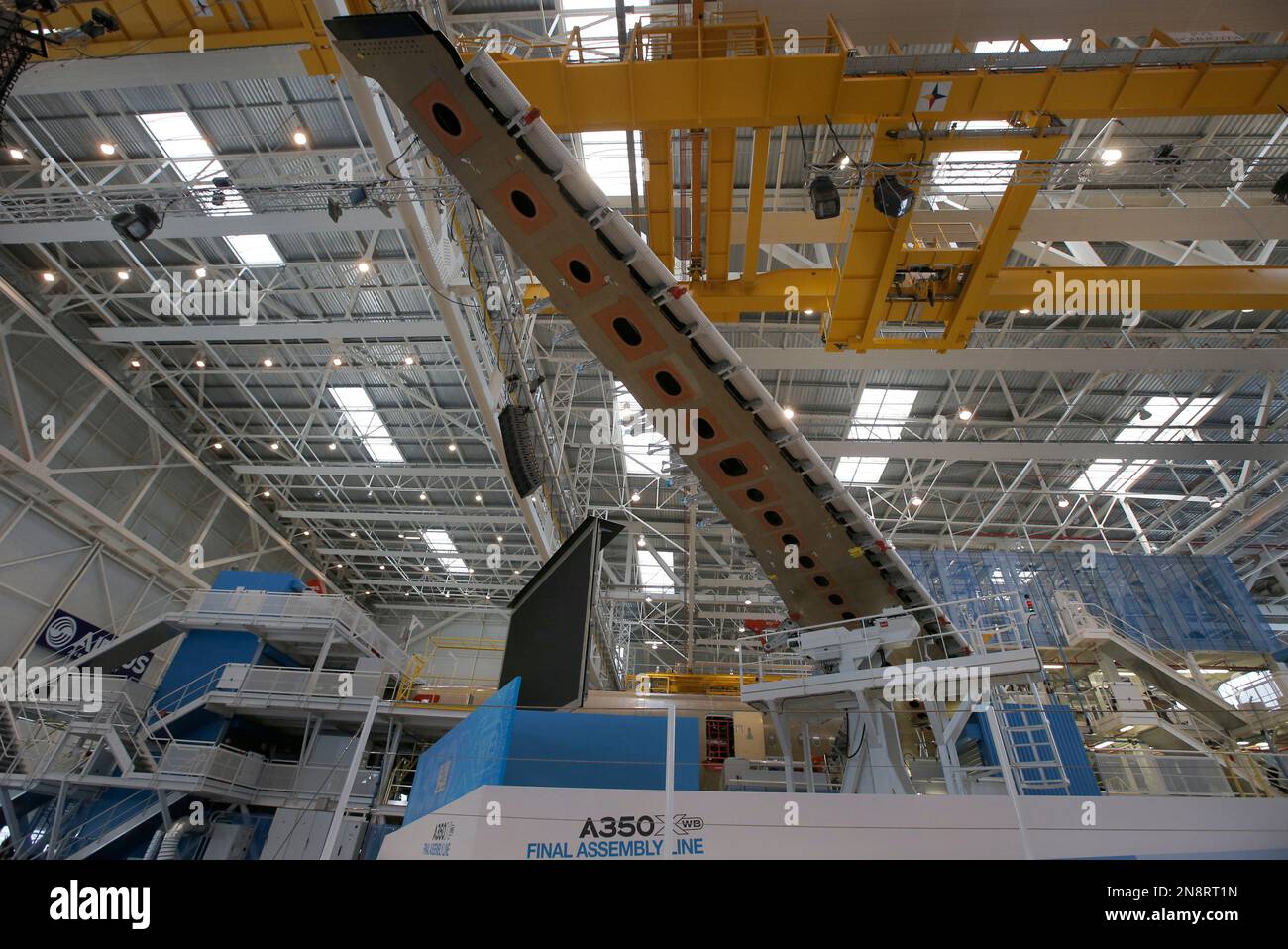 The right wing of the first Airbus A350 XWB plane is seen on the final ...