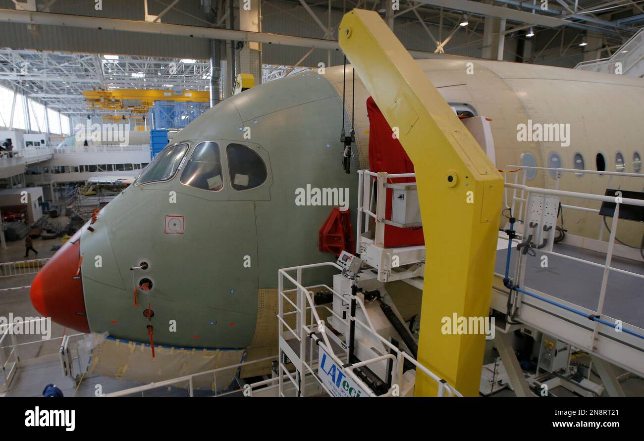 The nose section of the first Airbus A350 XWB plane is seen on the ...