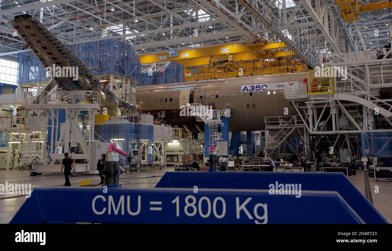 The main body section and the left wing of the first Airbus A350 XWB ...