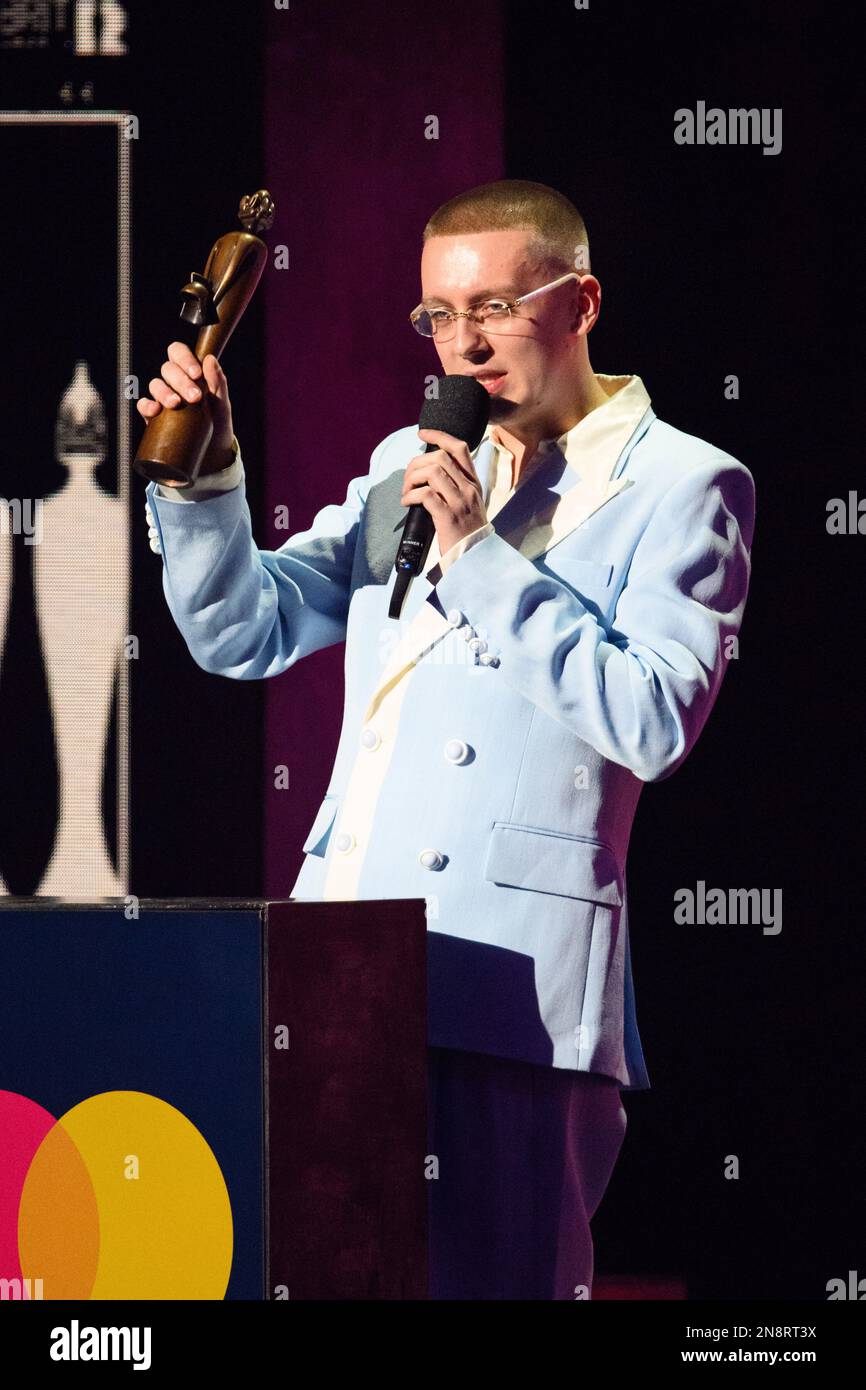 London, UK. 11 February 2023. Aitch with the award for Hip Hop/Rap ...
