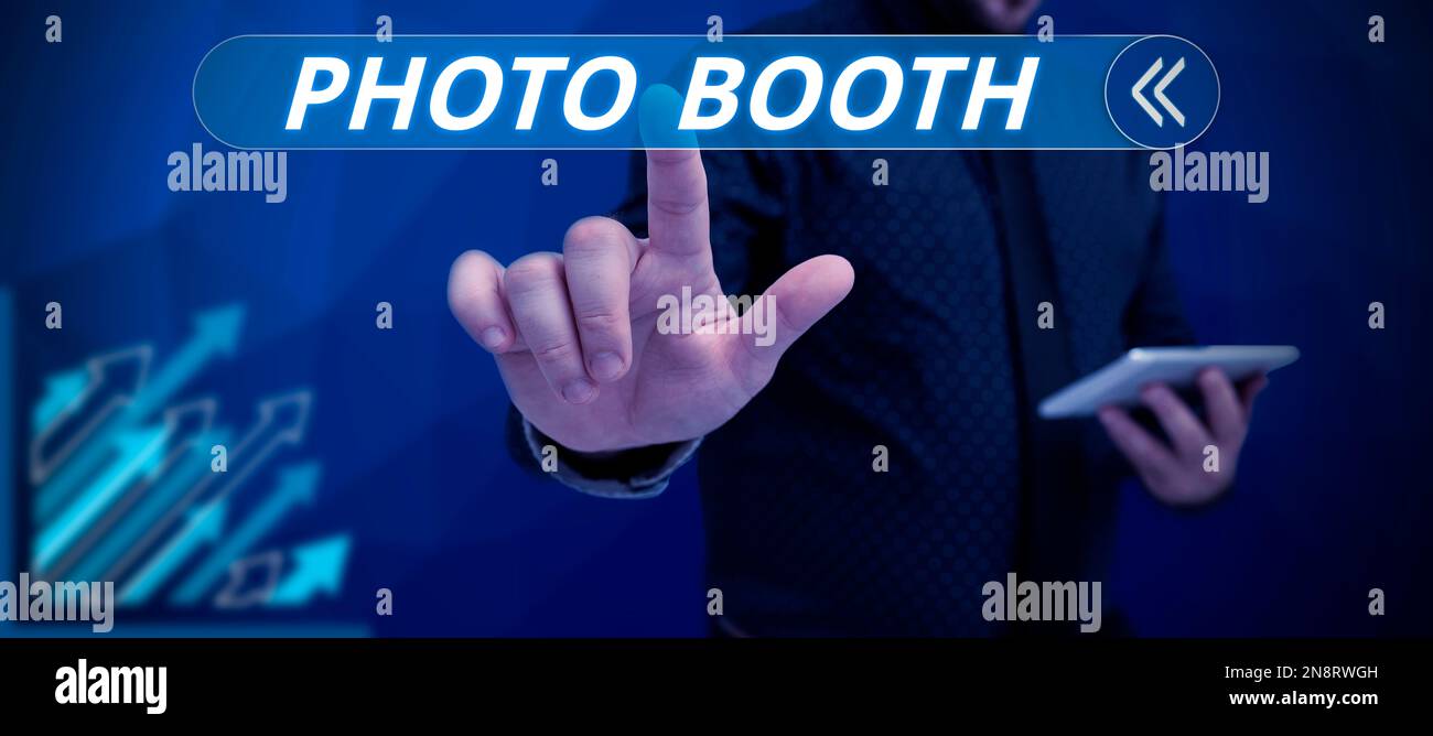 Text showing inspiration Photo Booth. Word for form of photo sharing ...