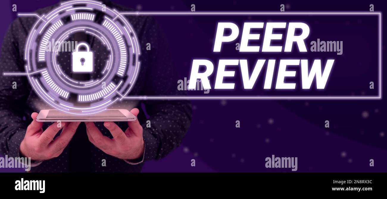 Hand writing sign Peer Review. Conceptual photo To be peaceful happy ...