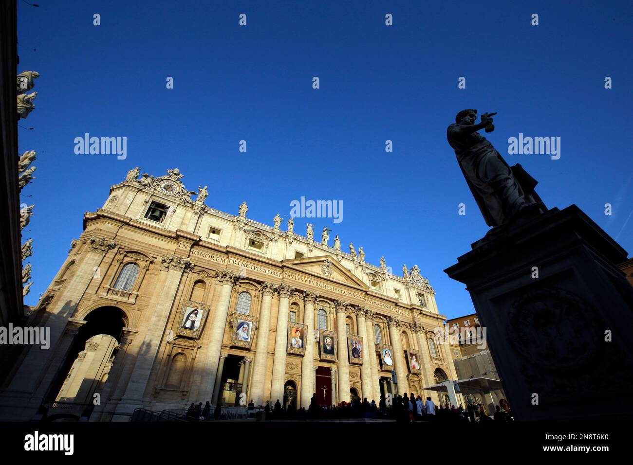 Tapestries of new saints, from left, Kateri Tekakwitha, Maria del ...