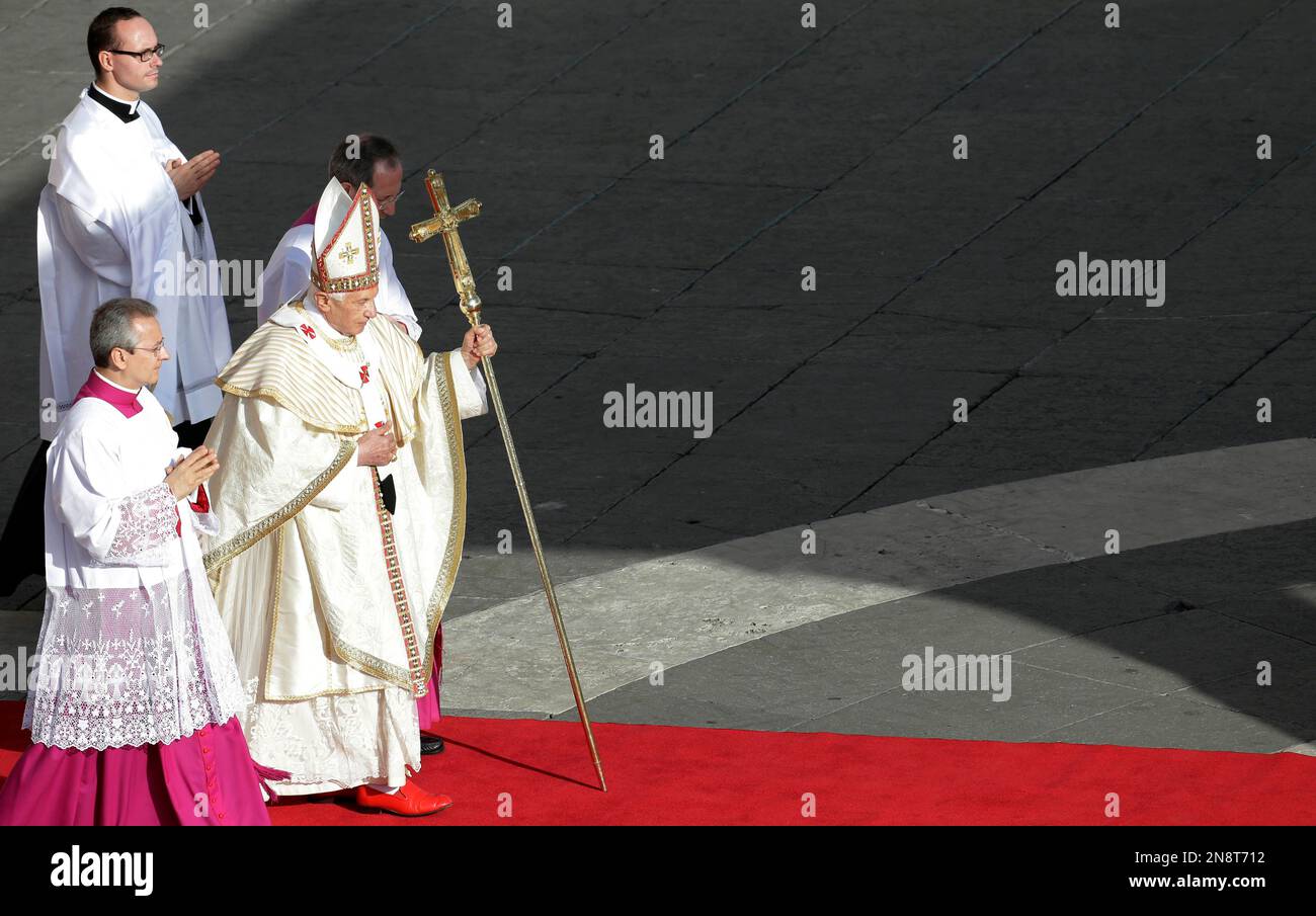 Pope Benedict XVI arrives to celebrate a canonization ceremony, in St ...