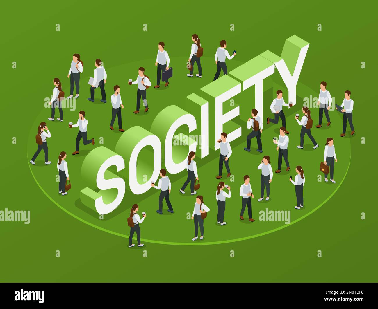 "Society Isometric Green Background Stock Vector Image & Art - Alamy