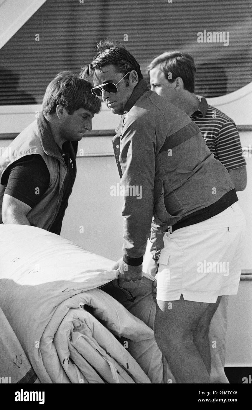 Dennis Conner, sunglasses, skipper of the American 12-meter yacht ...