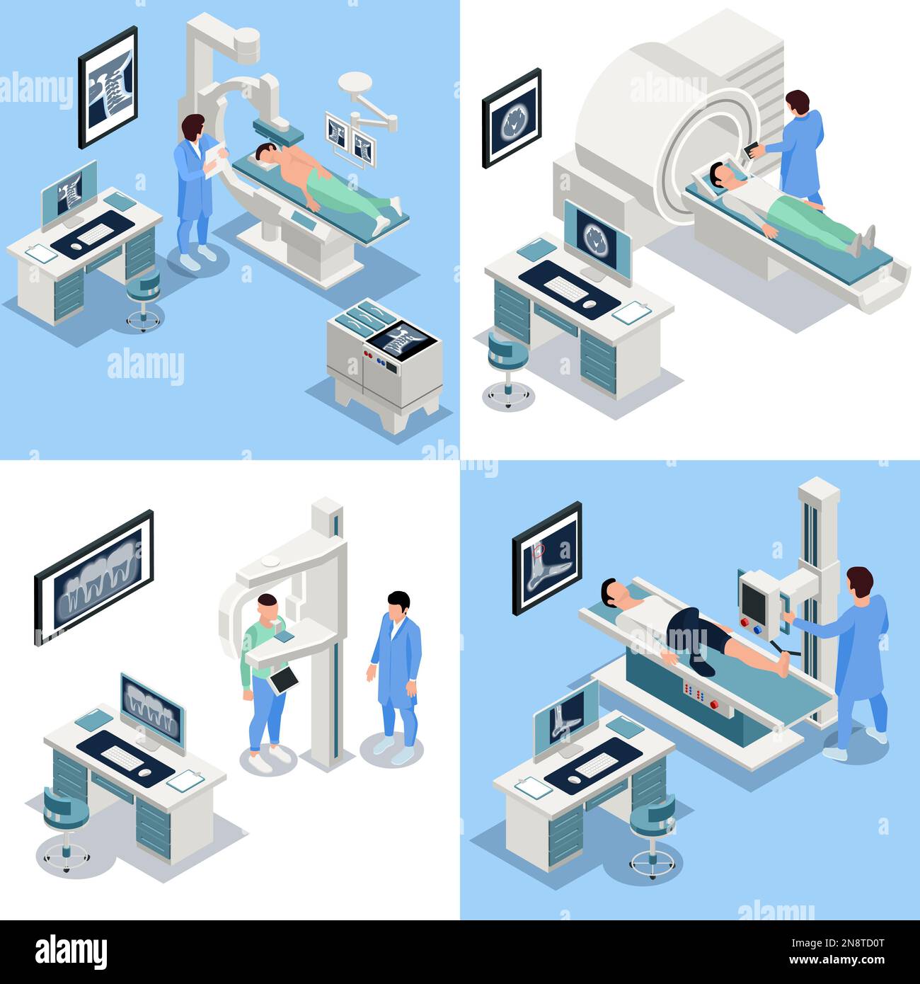 X-ray isometric concept icons set with healthcare equipment symbols ...