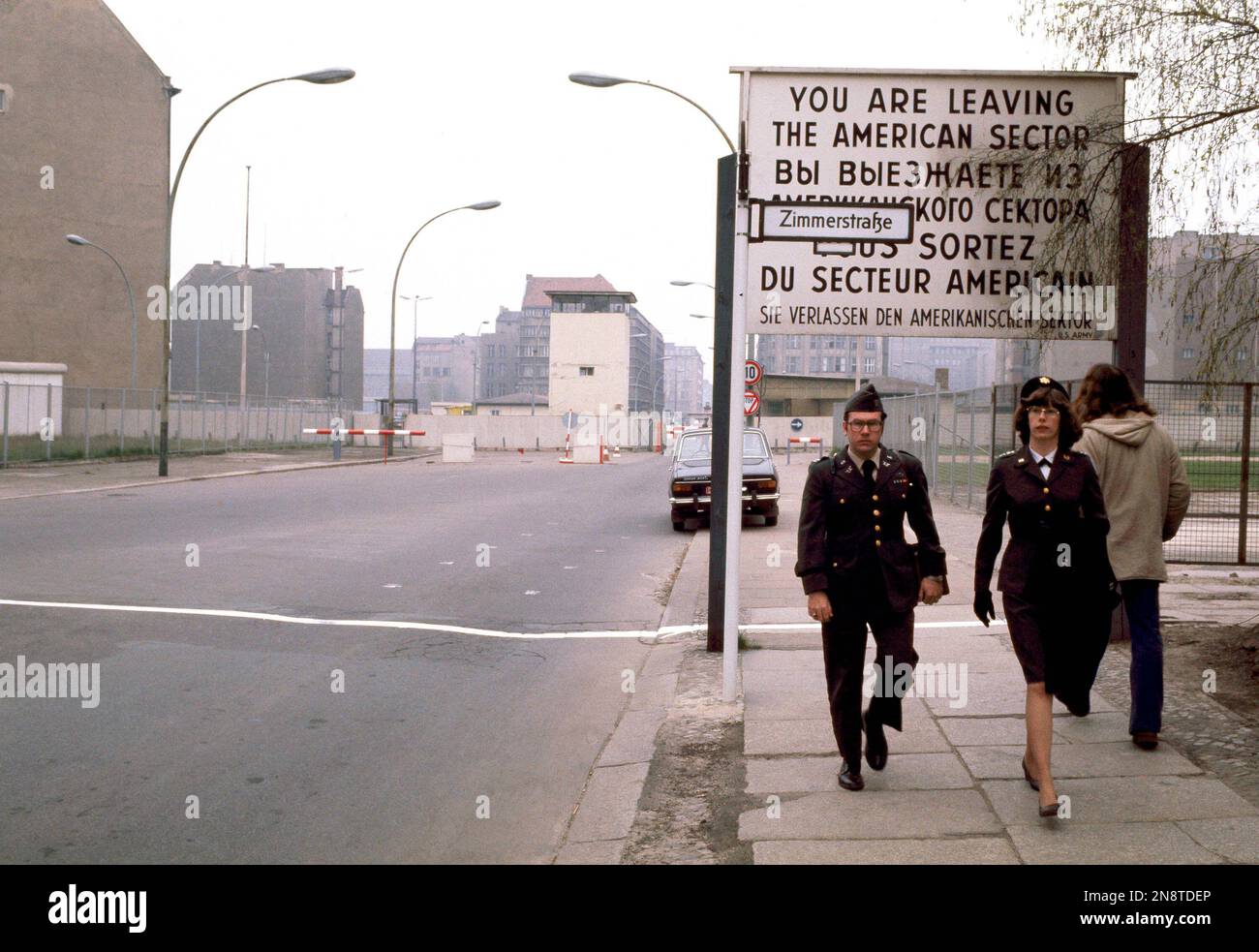 Allied checkpoint showing people leaving the American sector along the ...