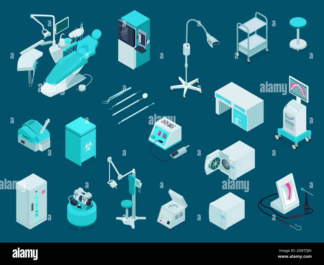 Isometric dental equipment set with isolated 3d chair unit xray scanner ...