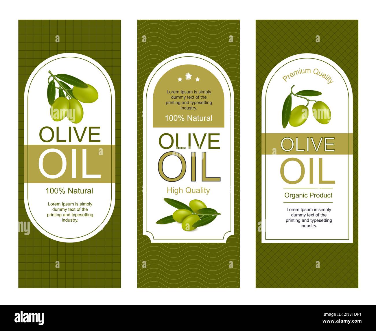 Natural high quality olive oil labels design set isolated realistic ...